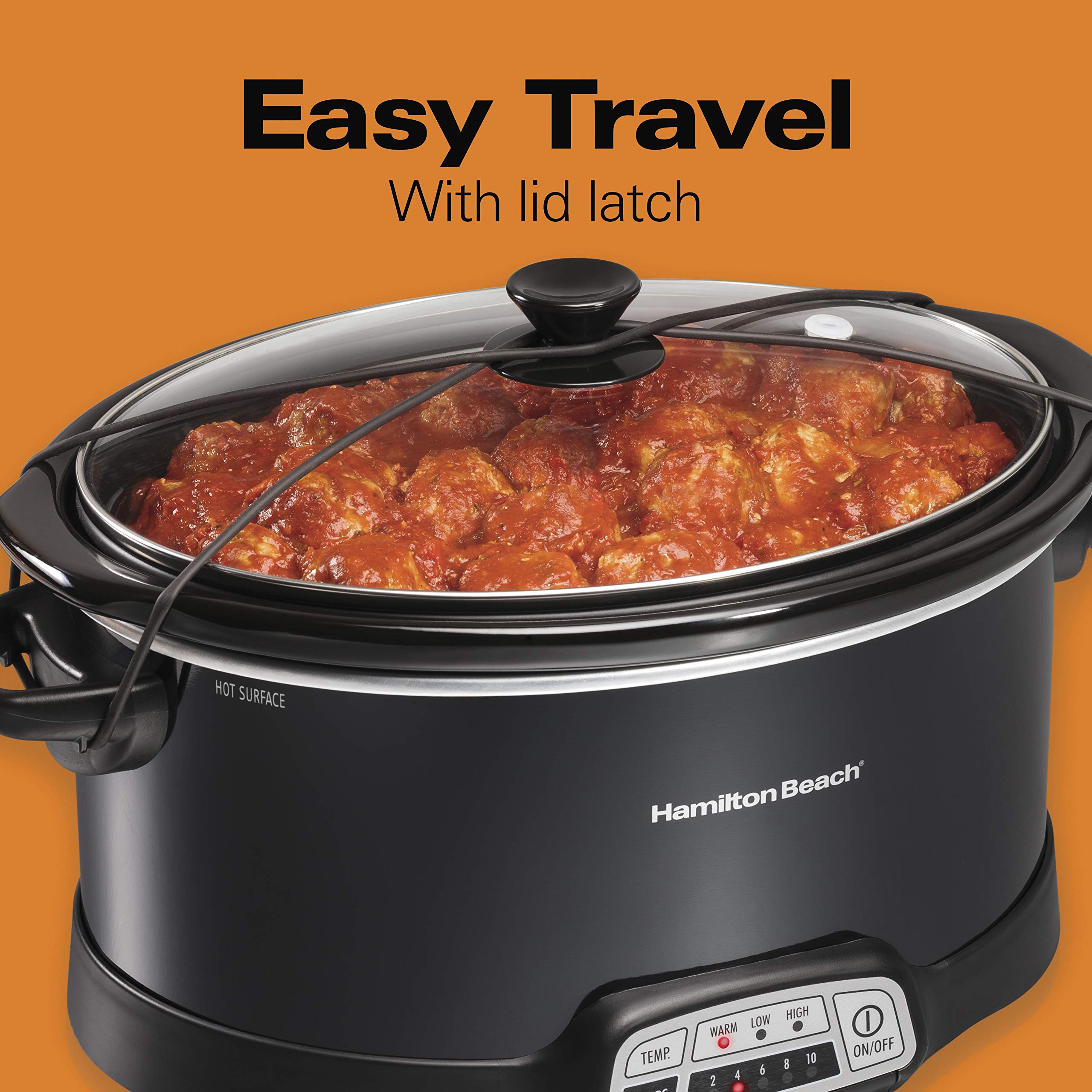 Hamilton Beach Wave Crusher Blender, Grey & Black (58163) & Beach Portable 7-Quart Programmable Slow Cooker With Lid Latch Strap for Easy Transport, Dishwasher-Safe Crock, Black (33474)
