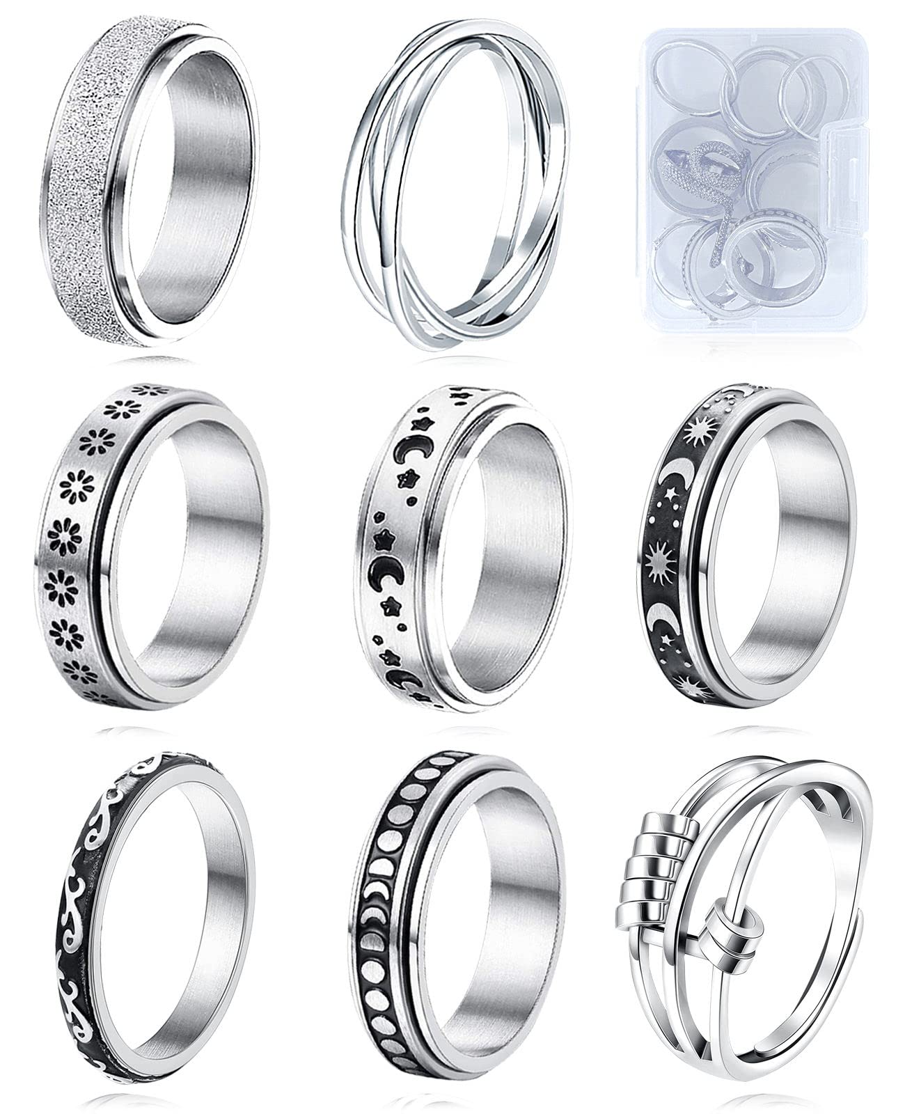 Fidget Ring Anxiety Ring for Women Stainless Steel Spinner Rings Anti Anxiety Ring Stress Relief for Teens Girls Men