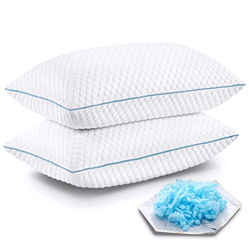 VVZ Shredded Memory Foam Pillows, Bed Pillows for Sleeping 2 Pack Standard Size 20 x 26 Inches, Luxury Hotel Cooling Gel Foam Pillows Set of 2, Adjustable Loft Pillow for Side and Back Sleepers