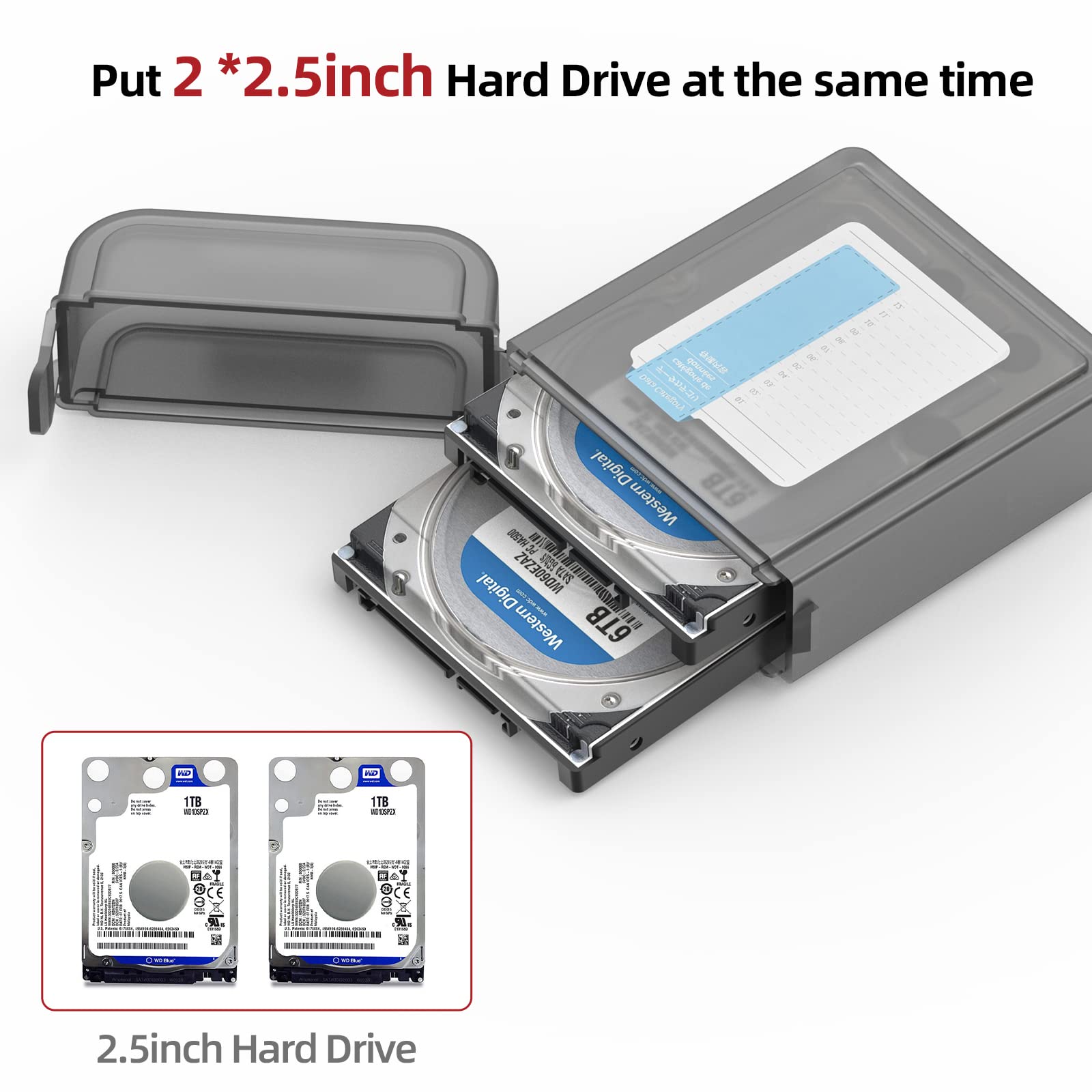 Hard Drive Case, 5 Pack 2.5 In HDD Case with Label, Hard Plastic Hard Drive Storage Case with Solid Snap Lock, Dustproof Water Resistant and Shockproof, Portable Hard Drive Case for Travel Home Office