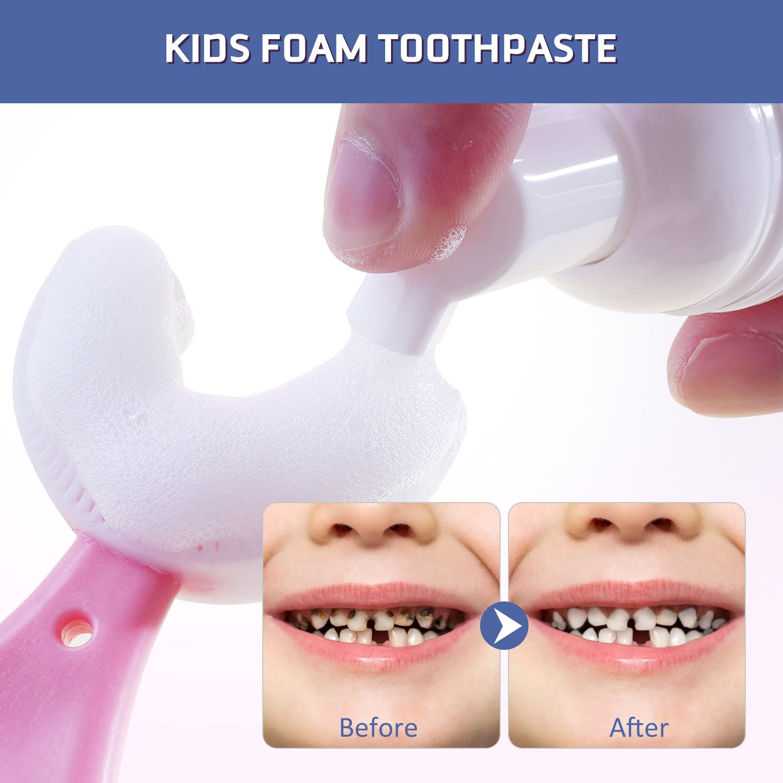 Foam Toothpaste Kids, Toddler Toothpaste with Low Fluoride, Foaming Toothpaste Kids and Mouthwash for Dental Care for Children 3+