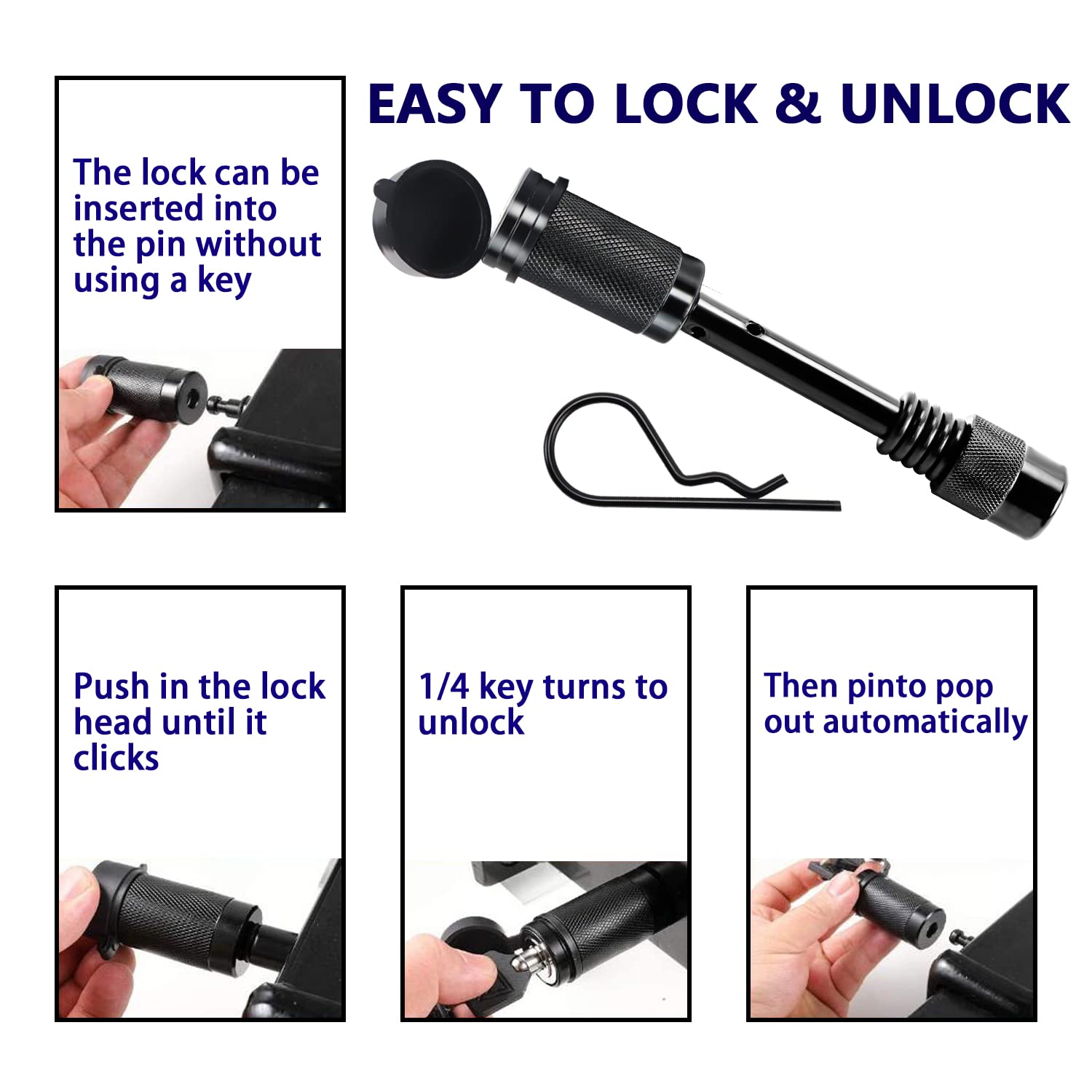 Funmit Trailer Hitch Lock Kit - Include 1/2" and 5/8" Dia Hitch Locking Pin - Fits 1.25, 2 and 2.5" Receivers - Compatible with Towing Trailer Truck Car Boat RV