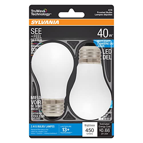 SYLVANIA LED TruWave Natural Series Ceiling Fan / Fixture Light Bulb, 40W A15 Daylight, Dimmable, Frosted - 2 Pack