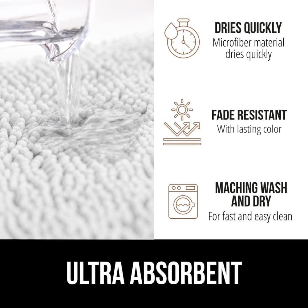 Gorilla Grip Area Rug Set and Bath Rug, Area Rug Set Size 22 x 19 x 15 in, Absorbent Washable Mats, Bath Rug Size 44 x 26 in, Shaggy Machine Washable Mats, Both in White, 2 Item Bundle