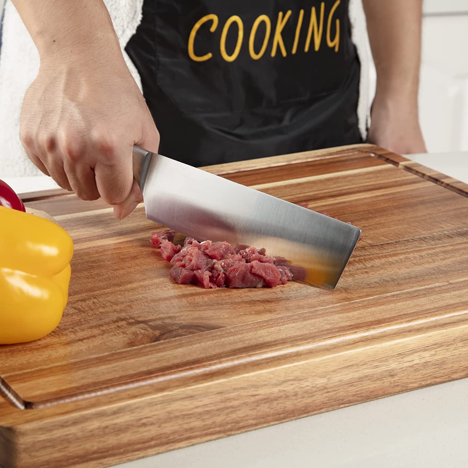 GlowSol Japanese Chef Knife, 7 Inch Meat Vegetable Cleaver Knife, Stainless Steel Butcher, Professional Kitchen Knife with Ergonomic Handle for Kitchen Restaurant