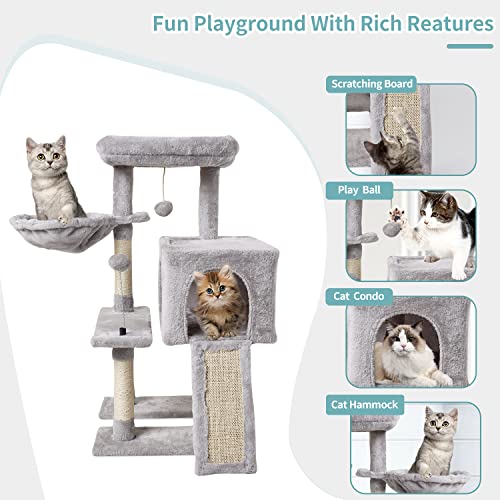 MIAO PAW 10Grey Cute Cat Tree Tower for Indoor Cats - Condo with Sisal Scratching Posts,Jump Platform Cat Furniture Activity Center Play House Bed