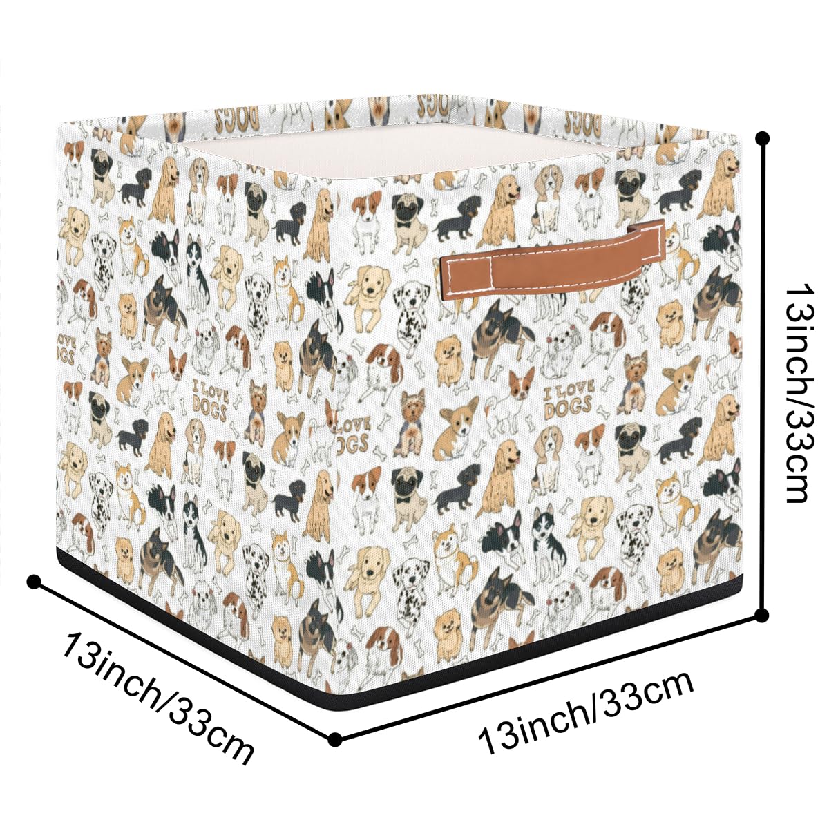 Fzsopd Storage Basket Cute Cartoon Dog Print Canvas Toy Storage Boxes Collapsible Storage Bin Storage Cube Box with Handles for Shelf Closet Bedroom Home Office
