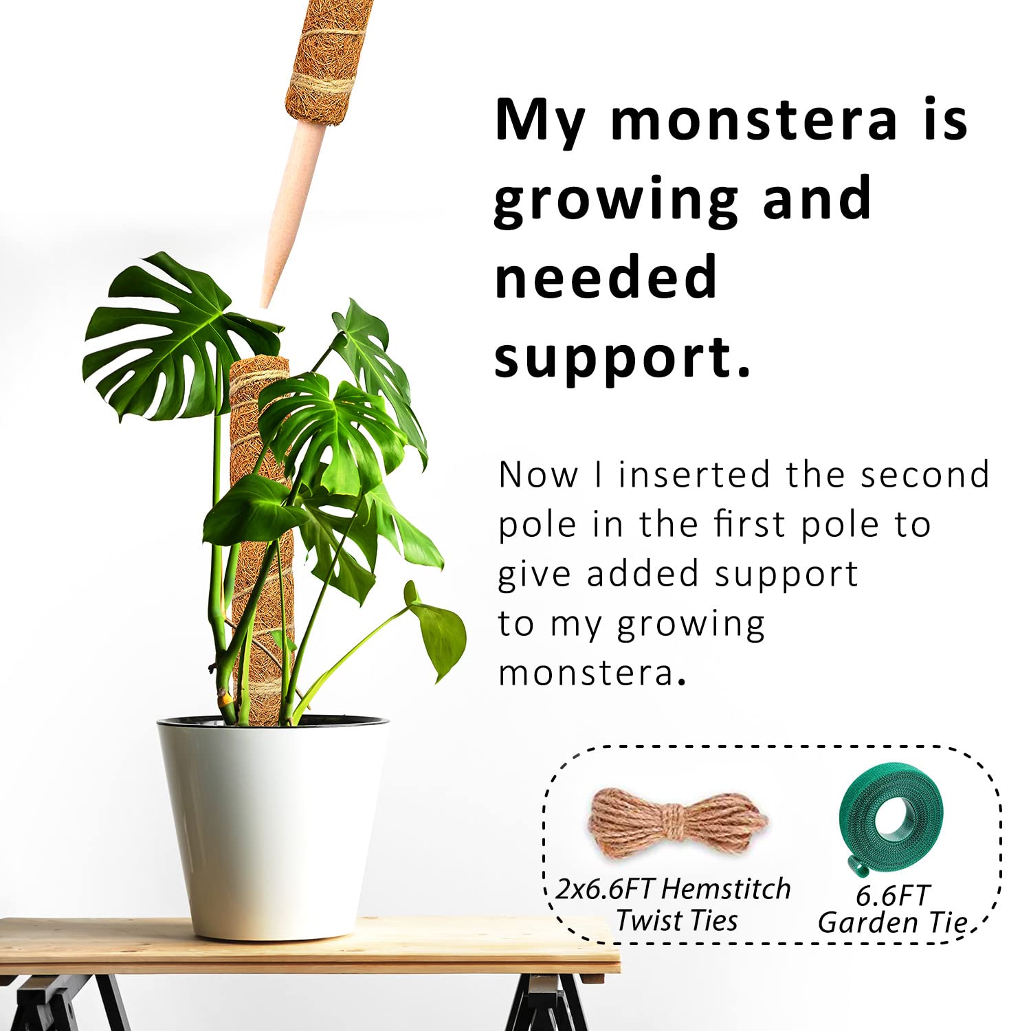 Moss Pole - 26.4 Inch Moss Pole for Plants Monstera, 2 Pack 15.7 Inches Coco Plant Pole for Climbing Indoor Potted Plants, Train Monstera Philodendron Pothos Creeper Plants Grow