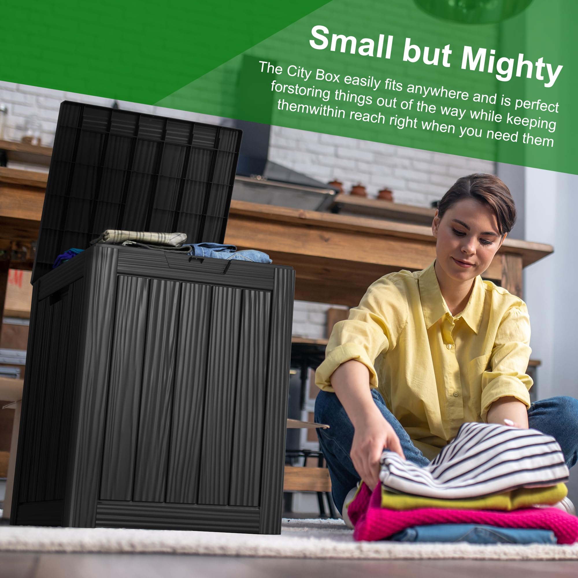 ROJIK Outdoor Storage Housing Deck Box - Waterproof Patio Furniture, Garden Tools, Cushions, Pool Accessories Storage Bench with Lockable Lid and Side Handles (Black, 80 Gal)