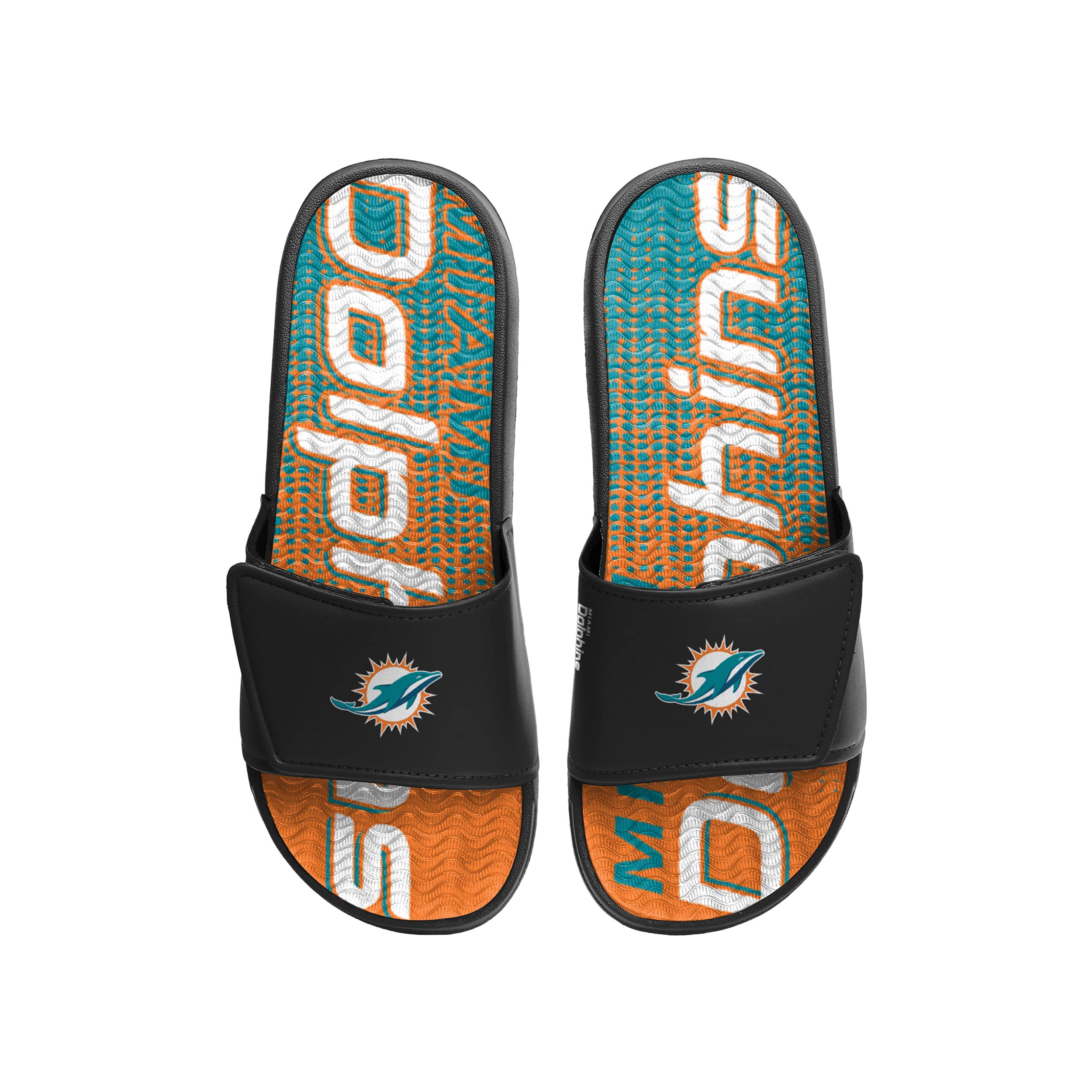 FOCO Miami Dolphins NFL Mens Gradient Wordmark Gel Slide - L