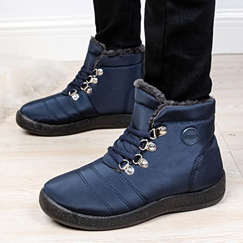 FASDNENDYS Toe Men Boots Shoes Lace Up Plus Sport Keep Couples Warm Boots Snow Round Flat Wide Calf Snow Boots