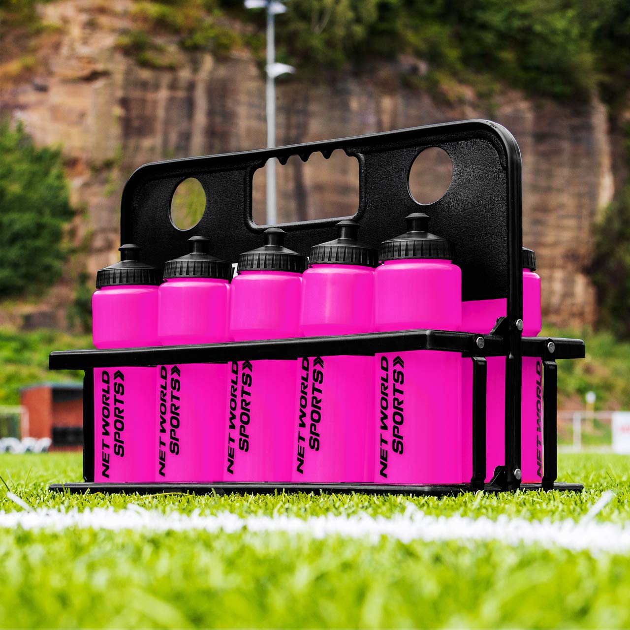 FORZA Team Sports Water Bottles | 25oz Capacity with Portable Carry Bag or Foldable Carrier - BPA-Free Plastic for Hydration on the Go (Foldable Carrier, Pink)