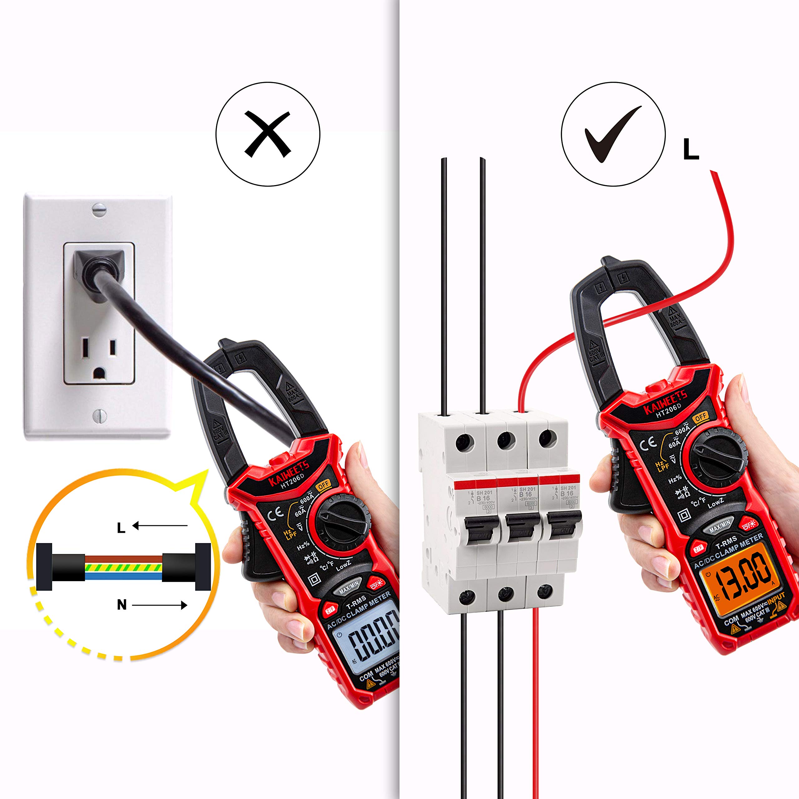 KAIWEETS HT118E Digital Multimeter and HT206D Clamp Meter