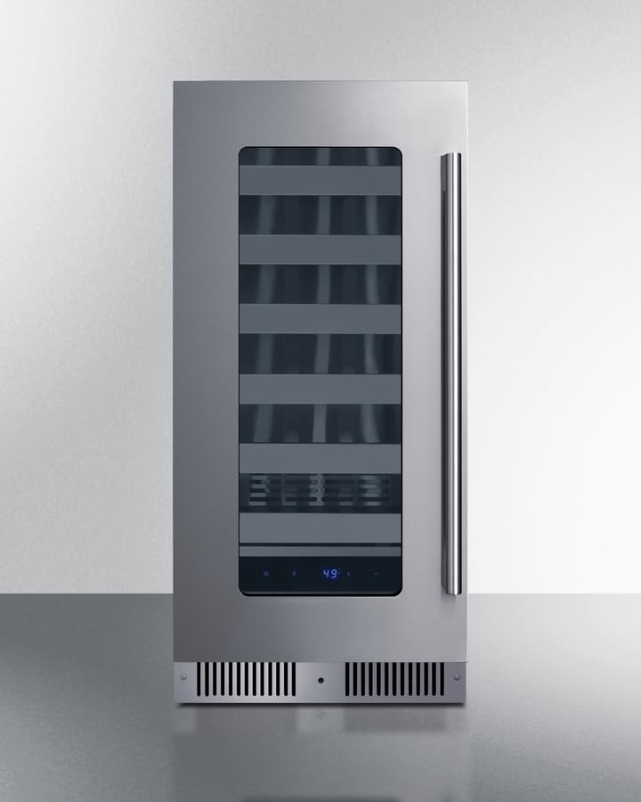 Summit 15 Inch Wine Cellar Shallow Depth Wine Refrigerator, Dimmable LED Light, Lock, Commercial or Residencial Use- SDHW1532LHD (LHD, Stainless Steel)
