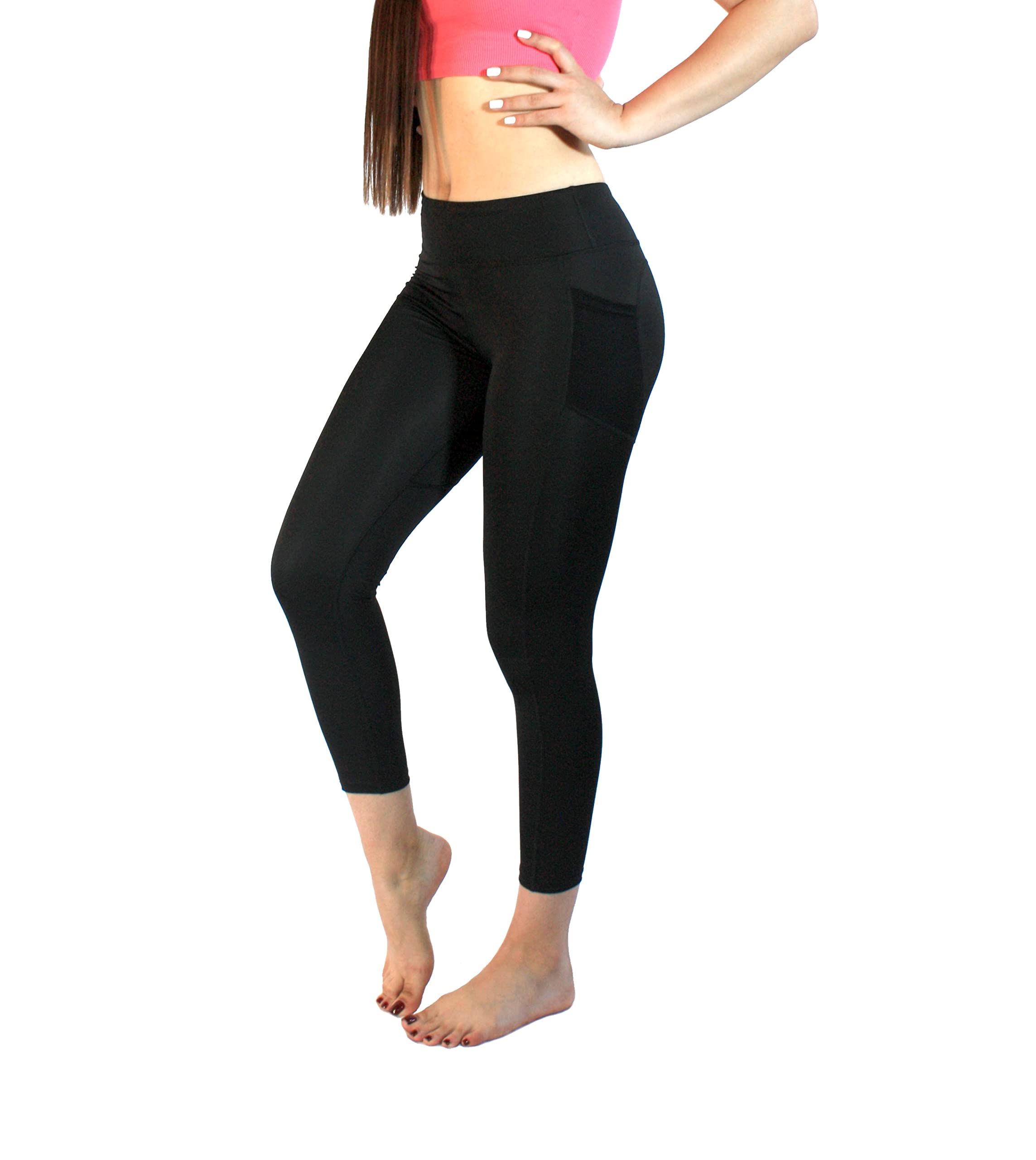 Fit Bree Women 4 Ways Stretch Yoga Pants with Mesh Pockets Workout Running Sport Yoga Leggings - Black - Size S
