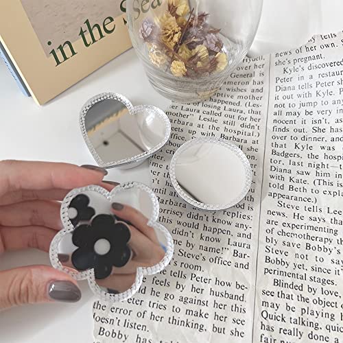ONLYOU GRIPTOK Phone Grip Korean Grip Tok Simple Heart Flower Round Design Mirror Cute Phone Stand Drop Prevention Custom Women's (Heart)