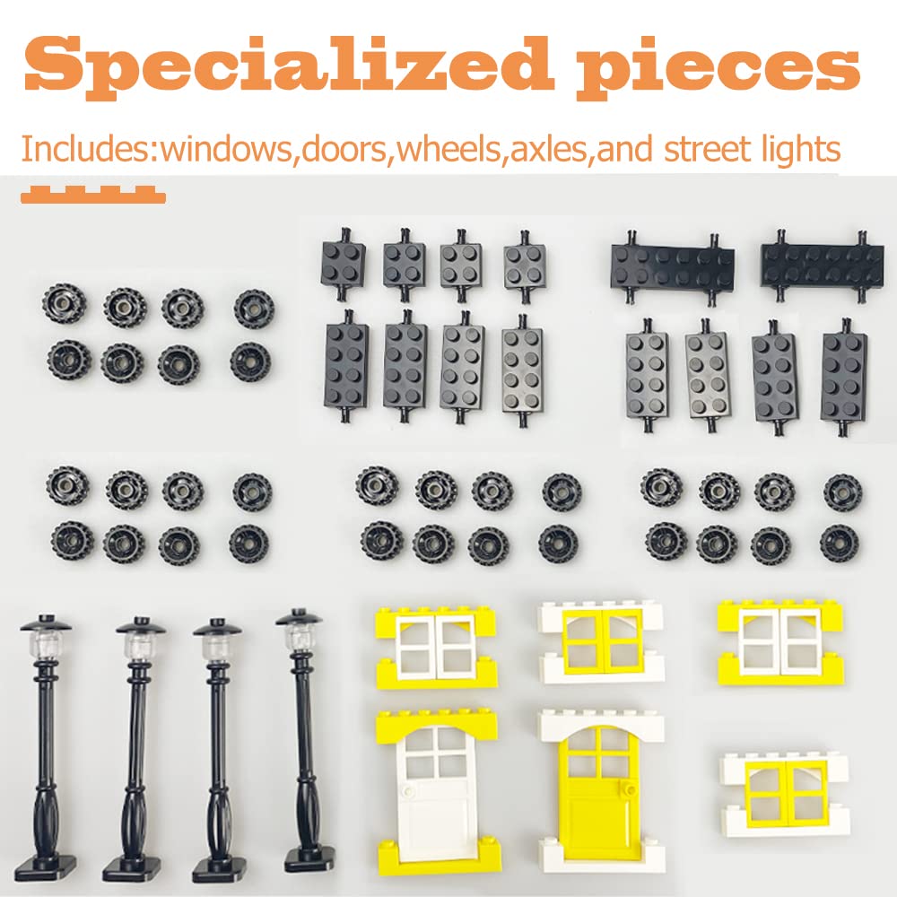 HUIZDQ Building Blocks, 1100 Pieces, Compatible with All Major Brands, Classic Bulk Blocks, Includes Wheels, Door, Window, Street Lights, Ages 3+