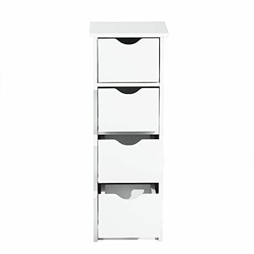 MAXCBD Nightstand Bedside Table Drawer Cabinet Floor Cabinets Storage with 4 Drawers for Bathroom Laundry Room Bedroom Fashion Pure Matt White Sleek Design Appearance Storage Tower Dresser