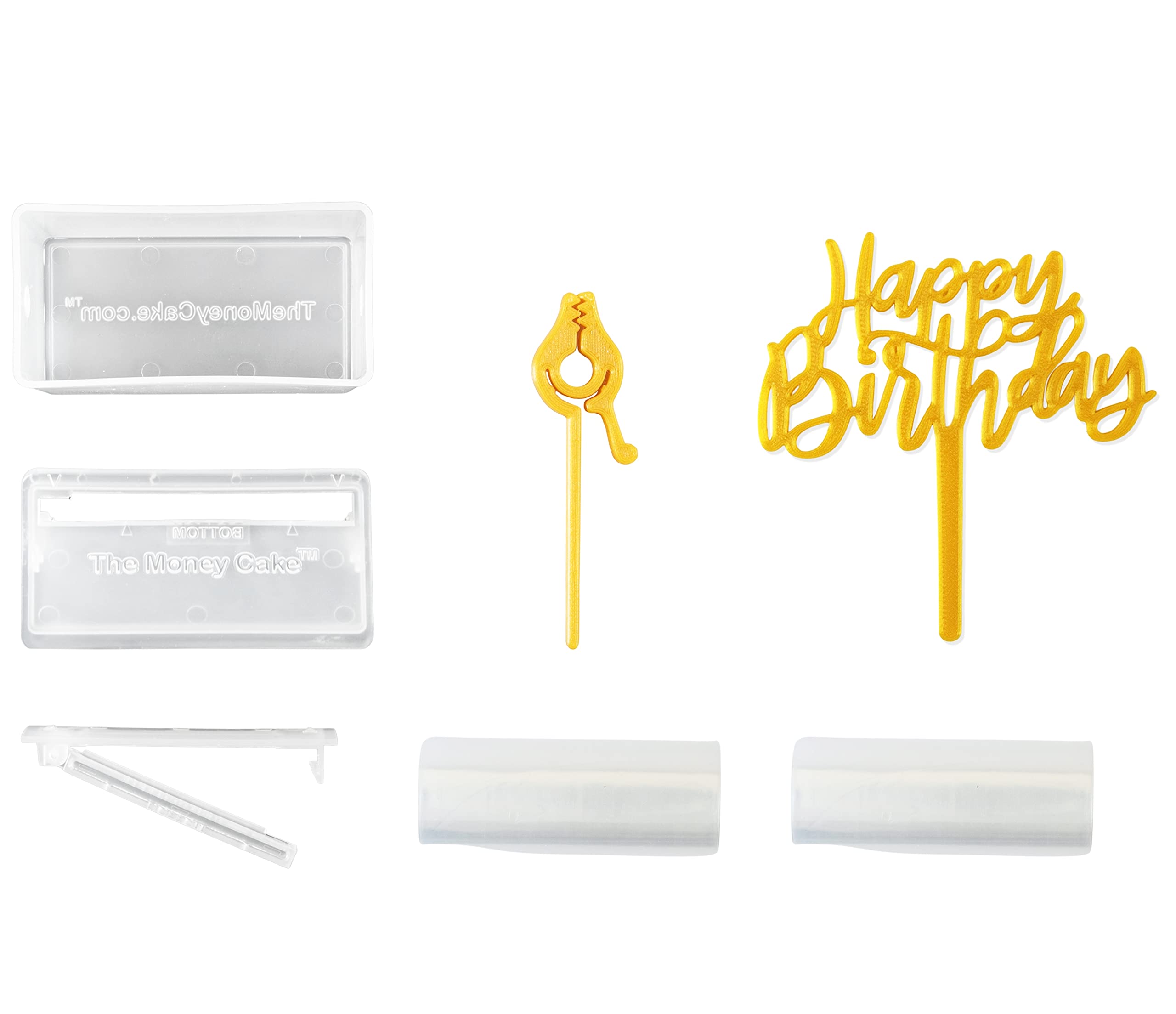 The Money Cake - Money Cake Pull Out Kit Includes 1 Money Box 2 Plastic Roll 40 Transparent Bag Connected Pocket Each, and 2 Surprise Cake Toppers for Birthday and Graduation Parties