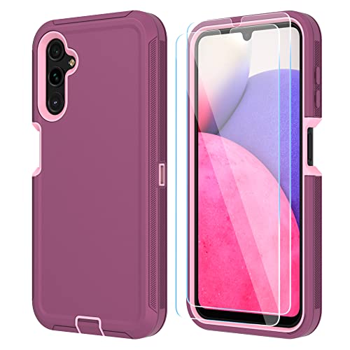 ONOLA Phone Case Compatible with Samsung Galaxy A14 5G with HD Screen Protector (2 Pack), Durable Shockproof 3-Layer Cover (WineRed Pink)