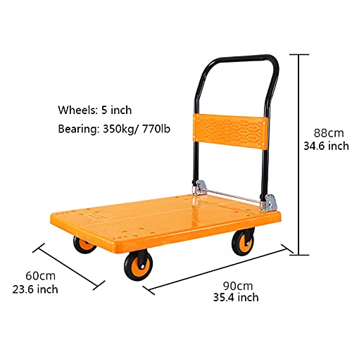 Generic Hand Trucks Platform Truck Silent Wheels for 360 Degree Push Cart with Foldable Handle for Home Office Shops High Capacity Plastic Deck Push Cart (Size : 72 * 46-440lb)