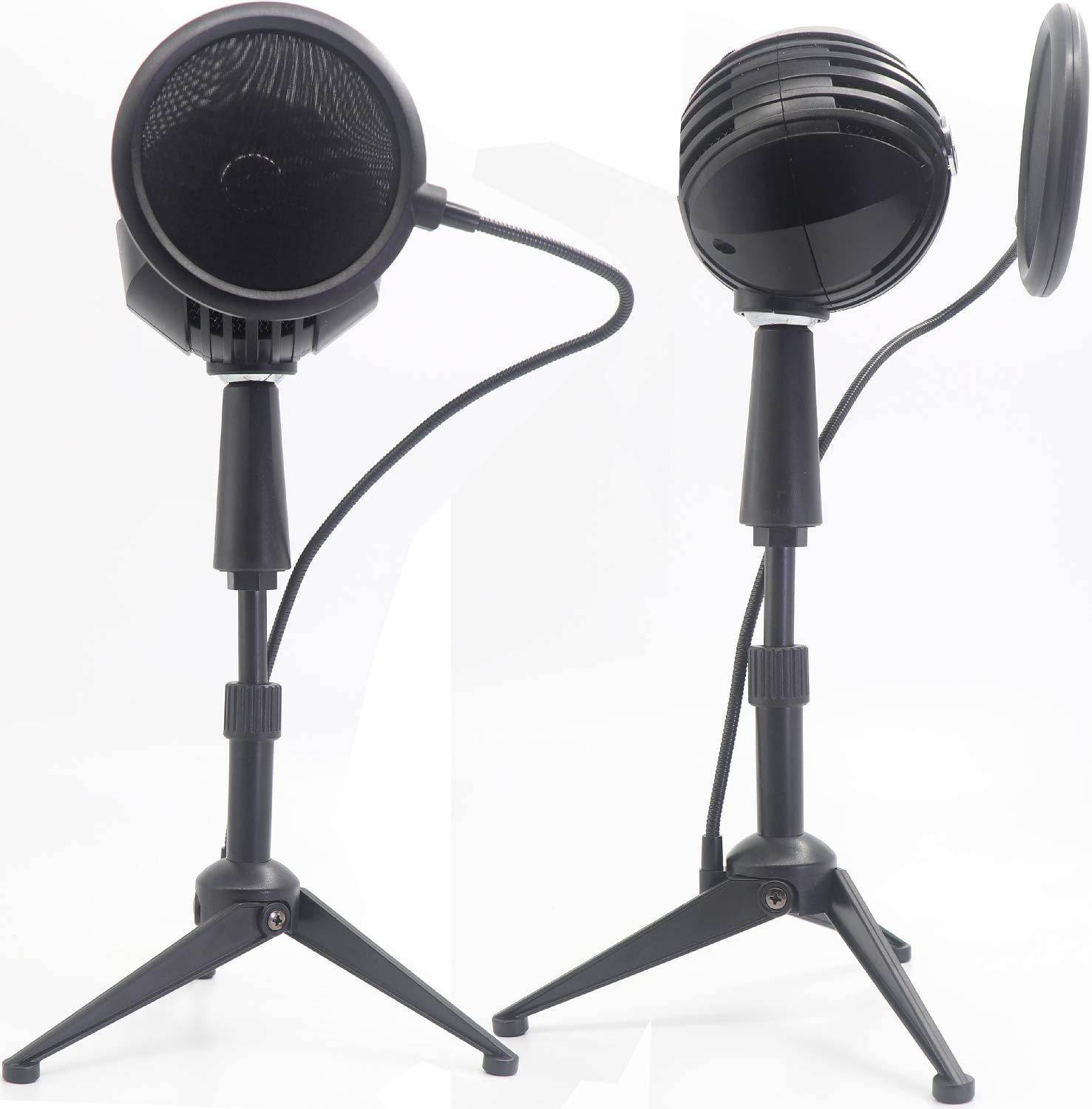 Desktop Microphone Tripod Suspension Stand with Shock Mount Anti-Vibration Mic Holder and 4" Round Mask Shield Double-Net Wind Screen Pop Filter (Large, Black)