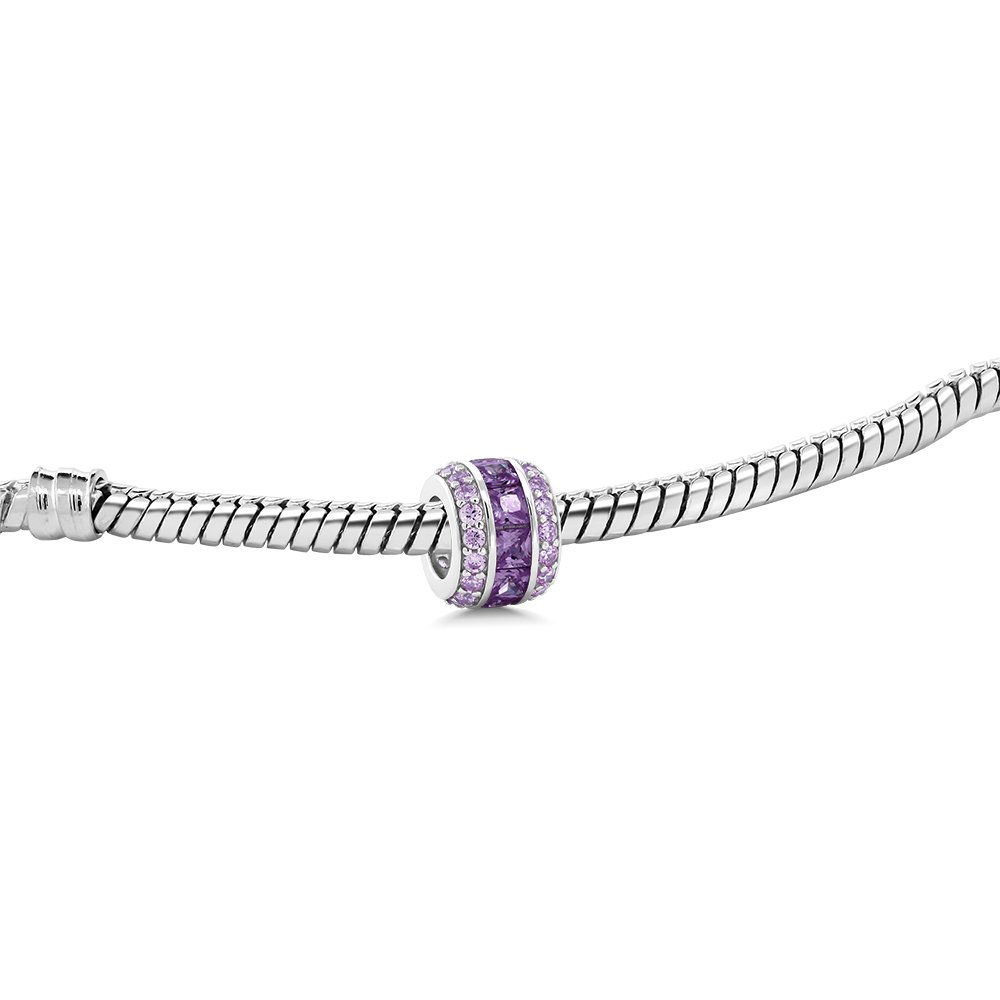 Gem Stone King 925 Sterling Silver Purple Cubic Zirconia 12X9MM Bead Charm Compatible with Pandora Bracelet For Womens