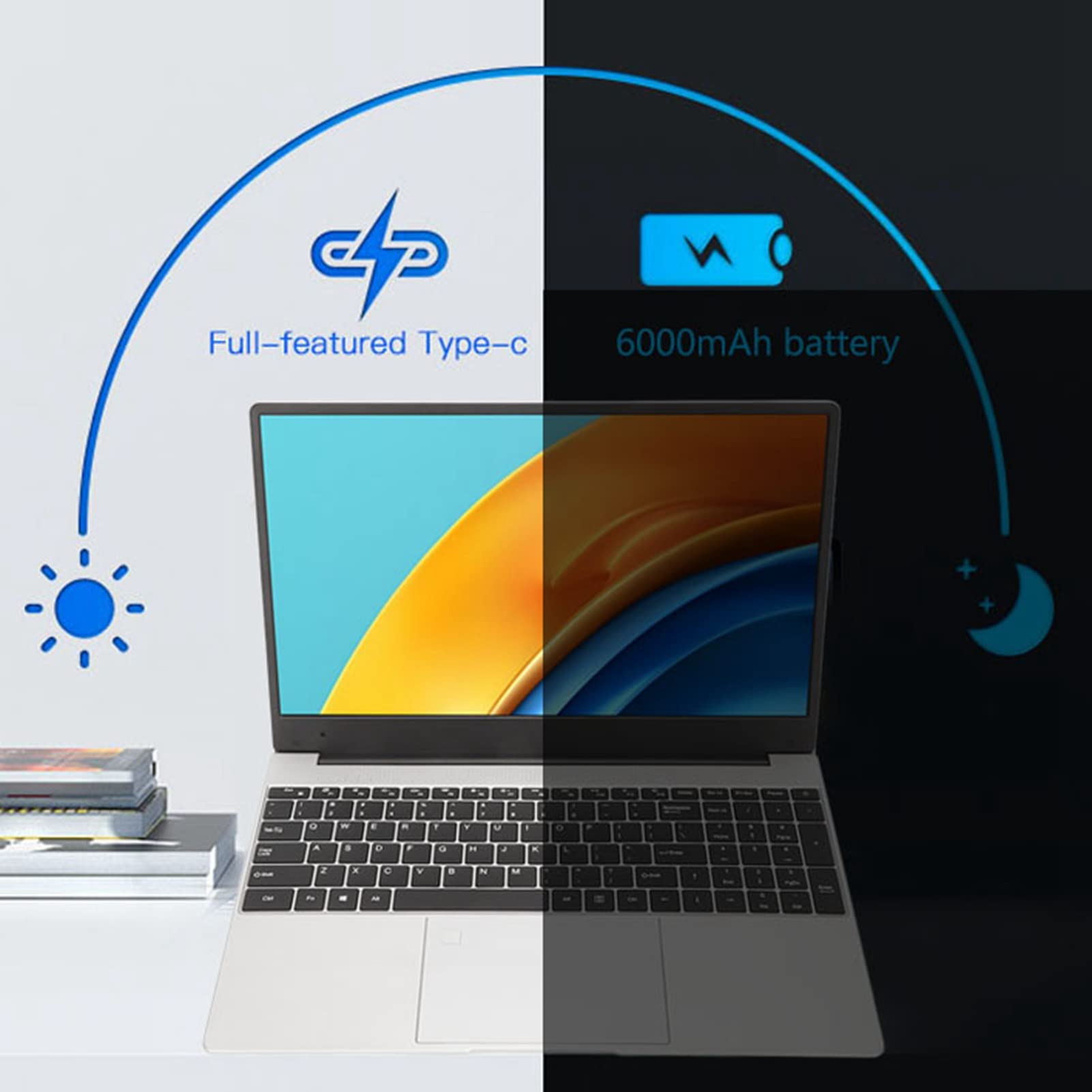 FOTABPYTI 15.6 Inch Laptop HD Screen Mini Laptop 100-240V 1920x1080 IPS with Fingerprint Numeric Keypad for Office (16+1TB US Plug)