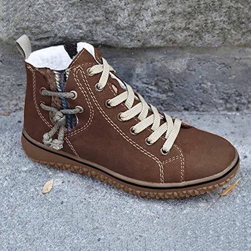 FASDNENDYS Women's Warm Plus Size Casual Flat Shoes Wedges Ankle Short Boots Womens Leather Boots with Zipper