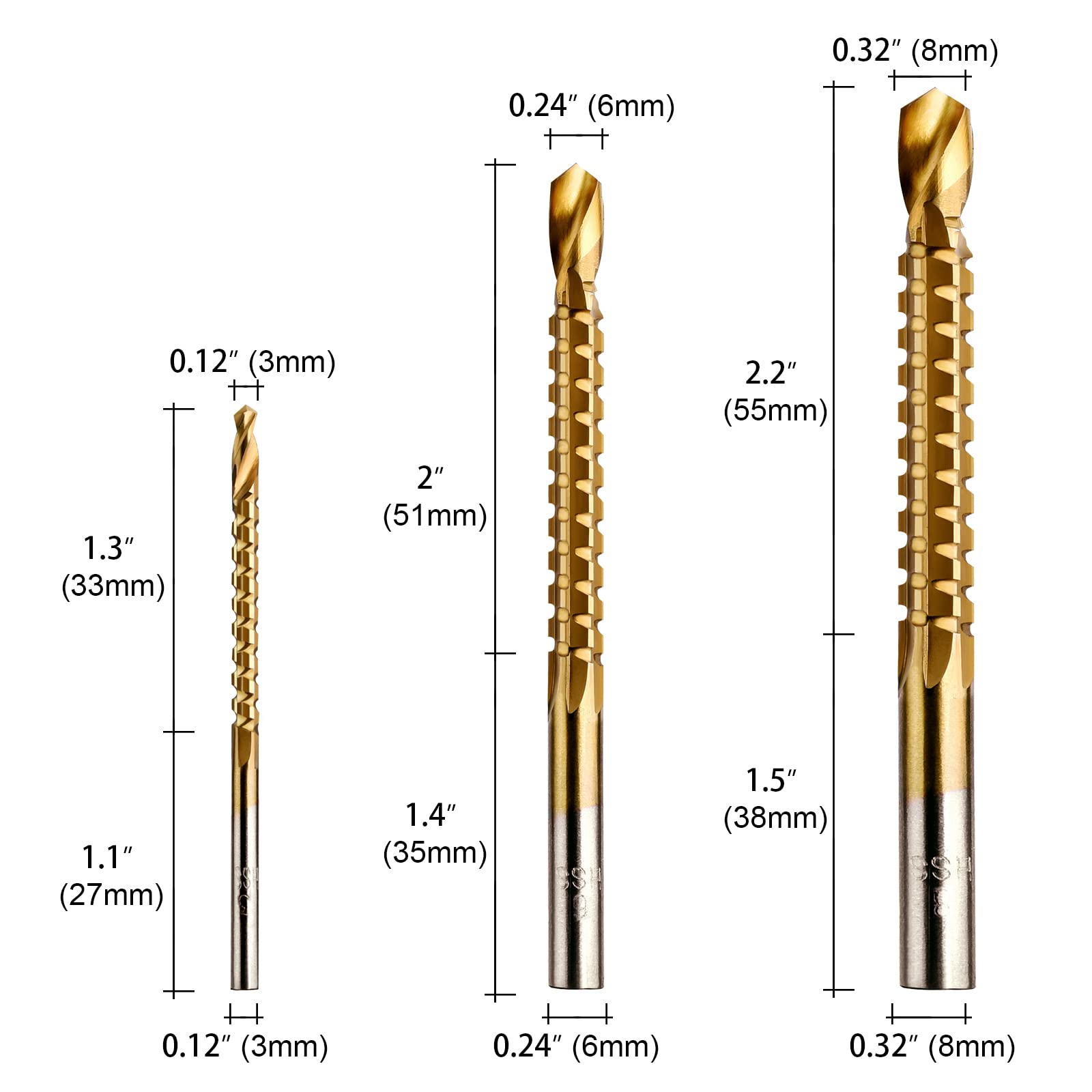 WEAVERBIRD Drill Bit Set - Step Drill Bit Set (3Pcs) and Serrated Drill Bit Set (3Pcs), Titanium Coated HSS Multifunctional Drill Set, 3-8mm Serrated Saw Drill Bit for Wood Metal Plastic