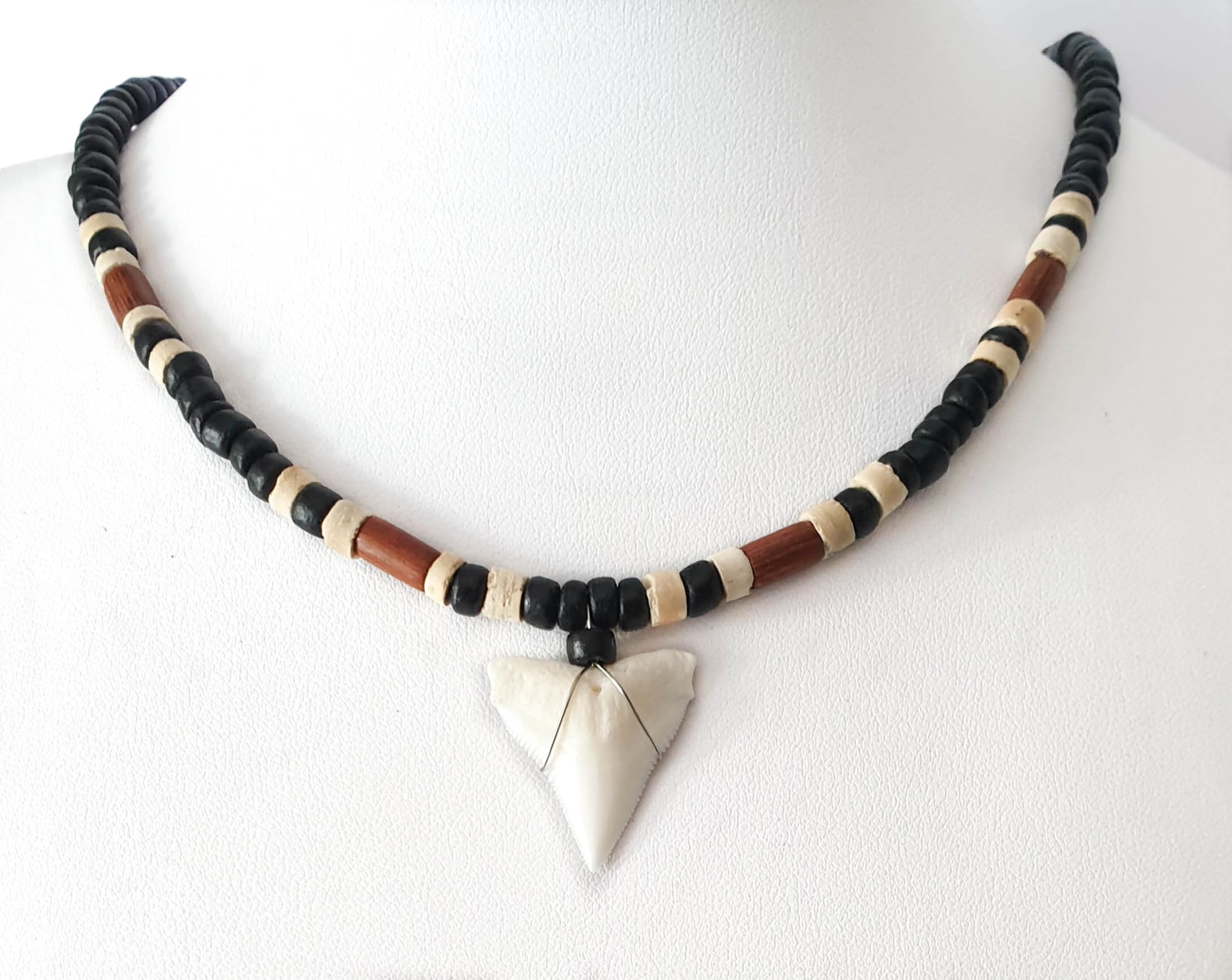 Genuine Mako Shark Tooth Beads Surfer Necklace for Men Women Handmade Boho Bohemian Jewelry GA390