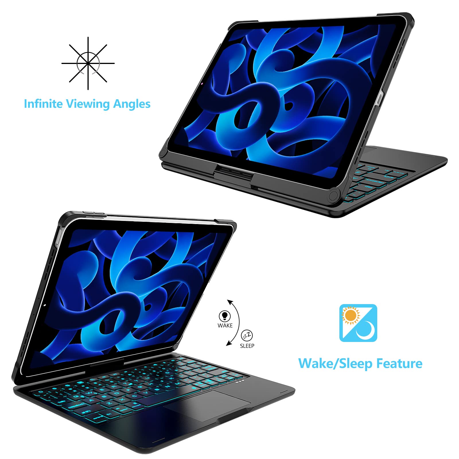 KVAGO Keyboard Case for iPad Air 10.9, iPad Air 5th Generation Case with Keyboard- Smart Trackpad- 7 Color Backlight- 360° Rotatable- iPad Keyboard Case for iPad Air 5/ Air 4/ Pro 11 inch