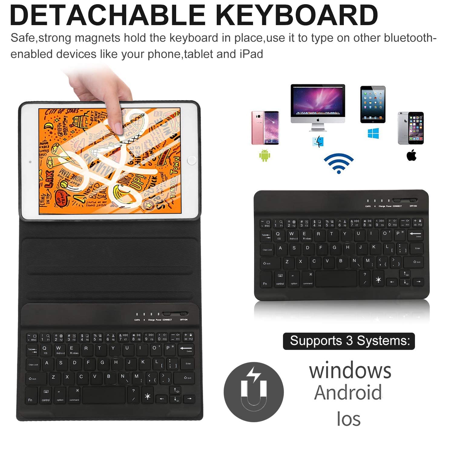 KVAGO Keyboard Case, Compatible with iPad Mini 5/4/3/2/1, iPad Mini Case with Keyboard-Wireless Bluetooth Keyboard Cover 7.9 inch, Black