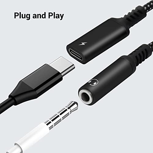 USB C to 3.5mm Headphone and Charger Adapter, 2 in 1 USB C Splitter to Audio Jack & Dongle Cable, Compatible with Samsung Galaxy S21 S21+ S22, Note 20 10, Google Pixel 2 3 4 XL