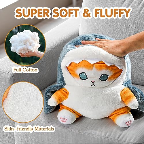 Voiulp 8'' Cute Shark Cat Plush Toy, Soft Shark Cat Stuffed Animal Plushies Doll Pillow Birthday for Kids Boys Girls Home Sofa Decor