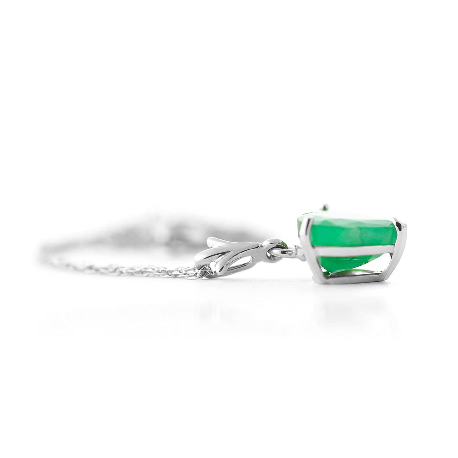 Galaxy Gold GG 14k 18" Solid White Gold Necklace with Natural 1.20ct Emerald Heart Pendant