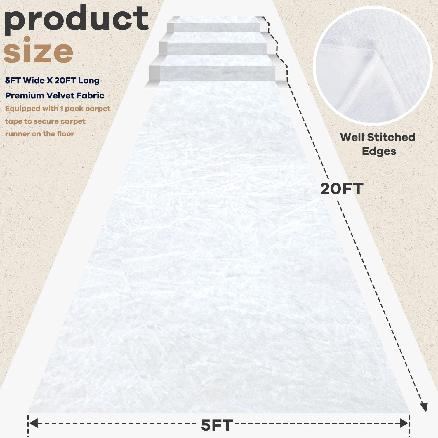 ROMANKAS White Aisle Runner for Wedding Ceremony Velvet Aisle Runner Rug 5x20FT Carpet Runner for Parties Wedding Carpet Runner Runway Rug Rustic Walkway Rug for Hallway Prom Party Aisle Ornament
