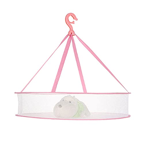 Qtopun Foldable Hanging Mesh Dryer, Single-Layer Sweater Drying Rack Flat Clothes Drying Net Laundry Mesh Rack for Underwear Lingerie Toy Herb — Pink