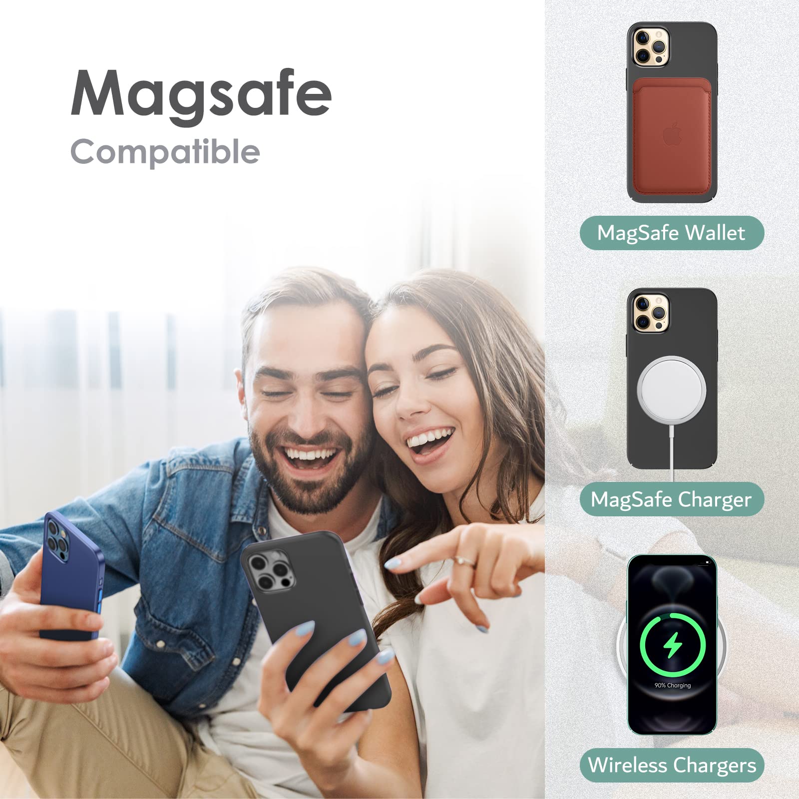 Enskko Magnetic Designed for iPhone 12 Pro Max Case Ultra Thin Slim Non-Slip Matte Surface Hard PC Compatible with MagSafe Accessories iPhone 12 ProMax Case 6.7'' (Black)