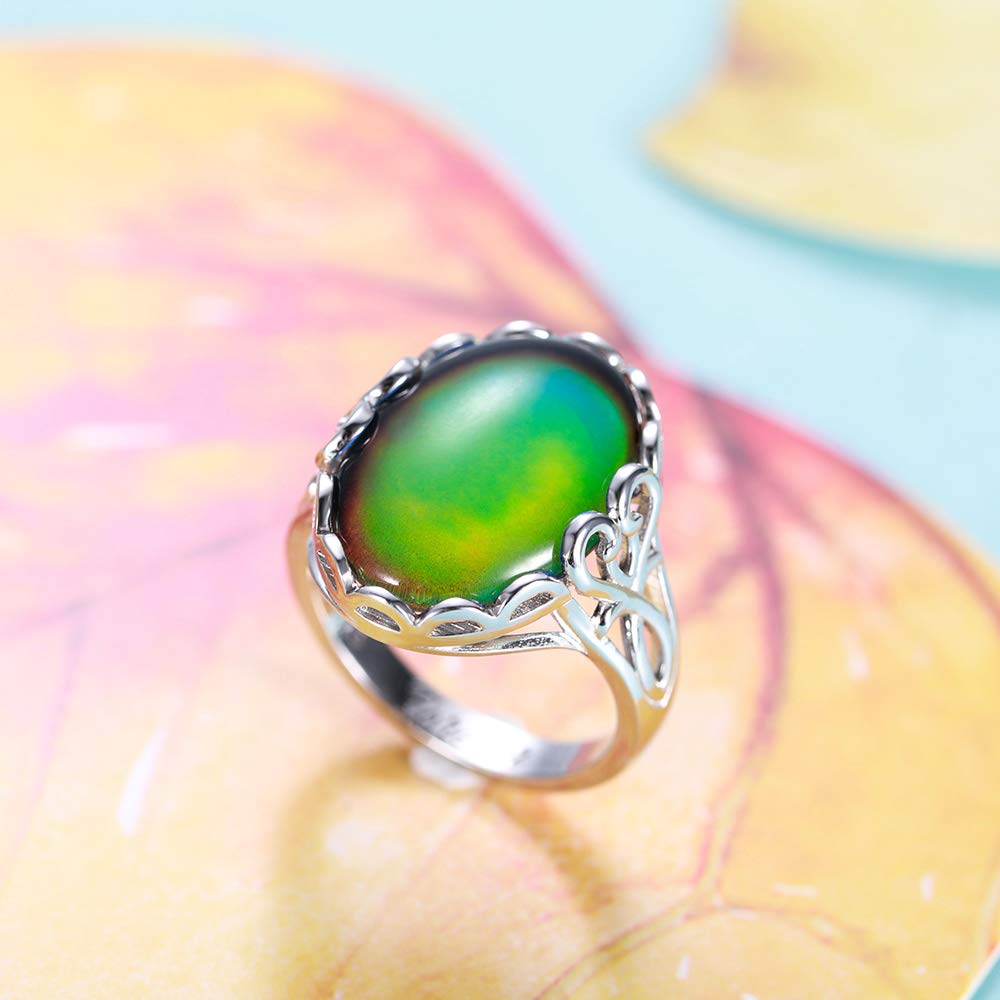 Getname Necklace Mood Ring Sterling Silver Color Changing Ring - Silver Mood Rings Gift for Her - Personalized Engraving Inside - Custom Engraved Color Change Ring Gifts for Women