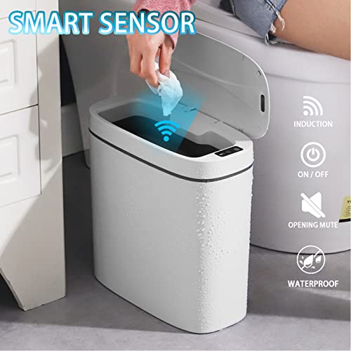 Smart Touchless Bathroom Trash Can with Lid, 3.4 Gallon Volume Automatic Motion Sensor Rubbish Can Waterproof Electric WasteBasket, Narrow Garbage Can for Kitchen/Bedroom/Bathroom/Living Room/Office