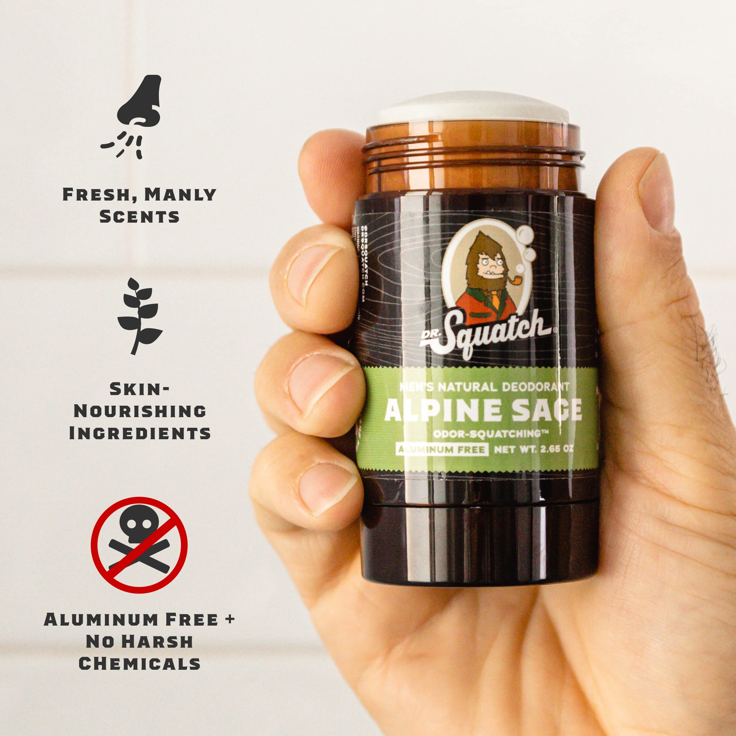 Dr. Squatch Natural Deodorant for Men 3 Pack Pine Tar โ Odor-Squatching Men's Deodorant Aluminum Free (2.65 oz, 3 Pack)