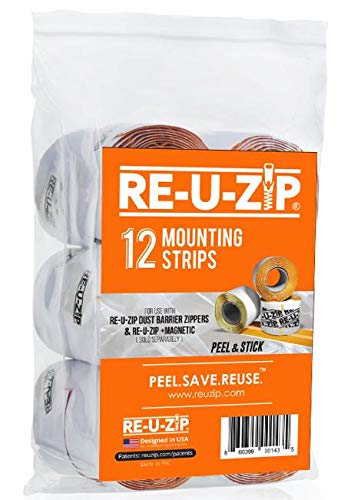 RE-U-ZIP Mounting Strip Refills | 12 Pack | for Use with RE-U-ZIP Reusable Dust Barrier Zippers & Magnetic Entry Strip (Magnetic Dust Barrier Zipper)