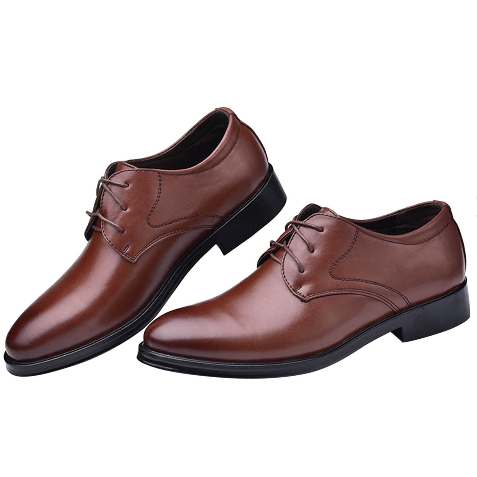 FASDNENDYS Fashion Style Men's Breathable Comfortable Business Lace Up Work Leisure Solid Color Leather Shoes Low Profile Shoes Men Brown