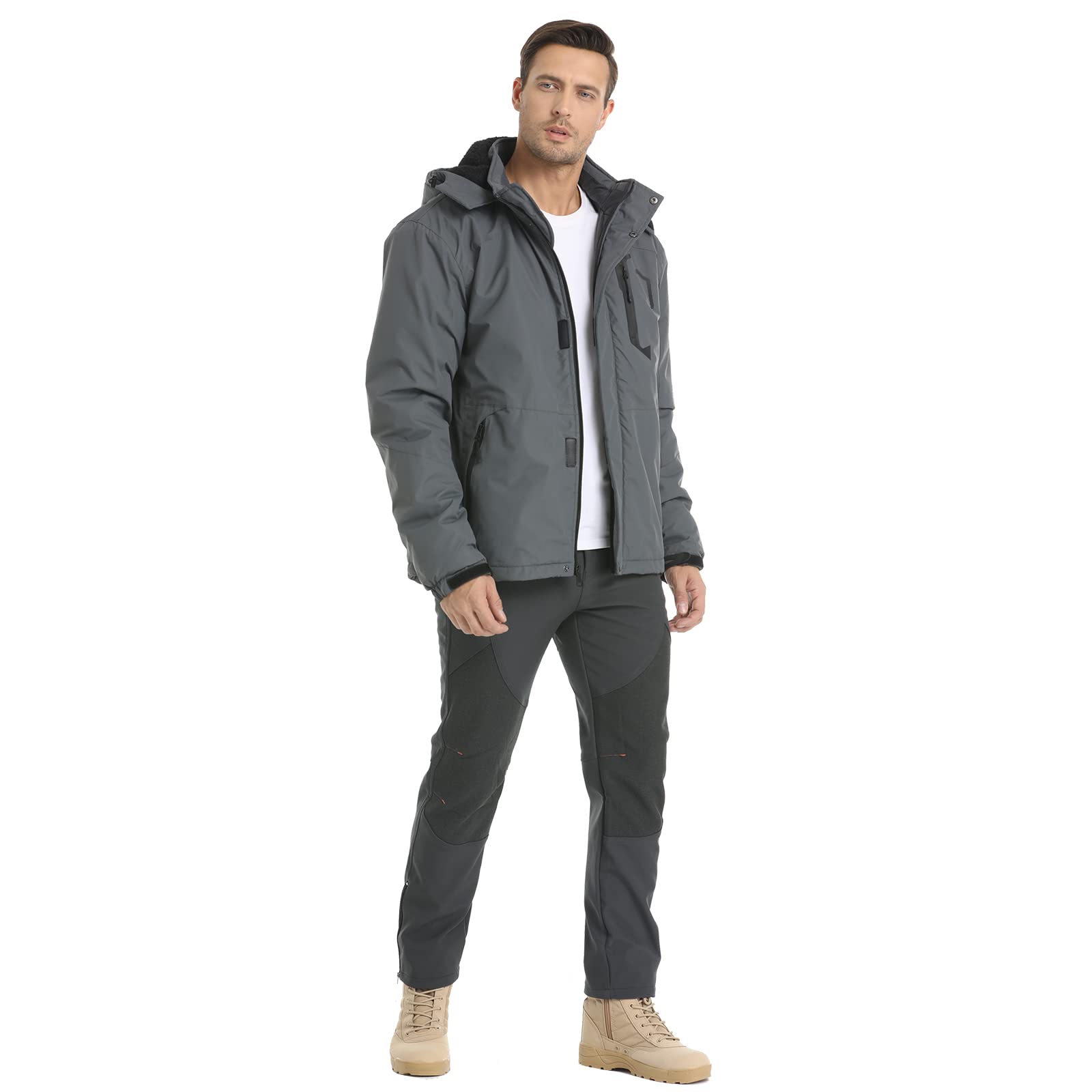 Dr.Cyril Men's Ski Jacket Waterproof Warm Winter Coat Detachable Hood Mountain Windproof Rain Jacket (2XL,Dark Grey)