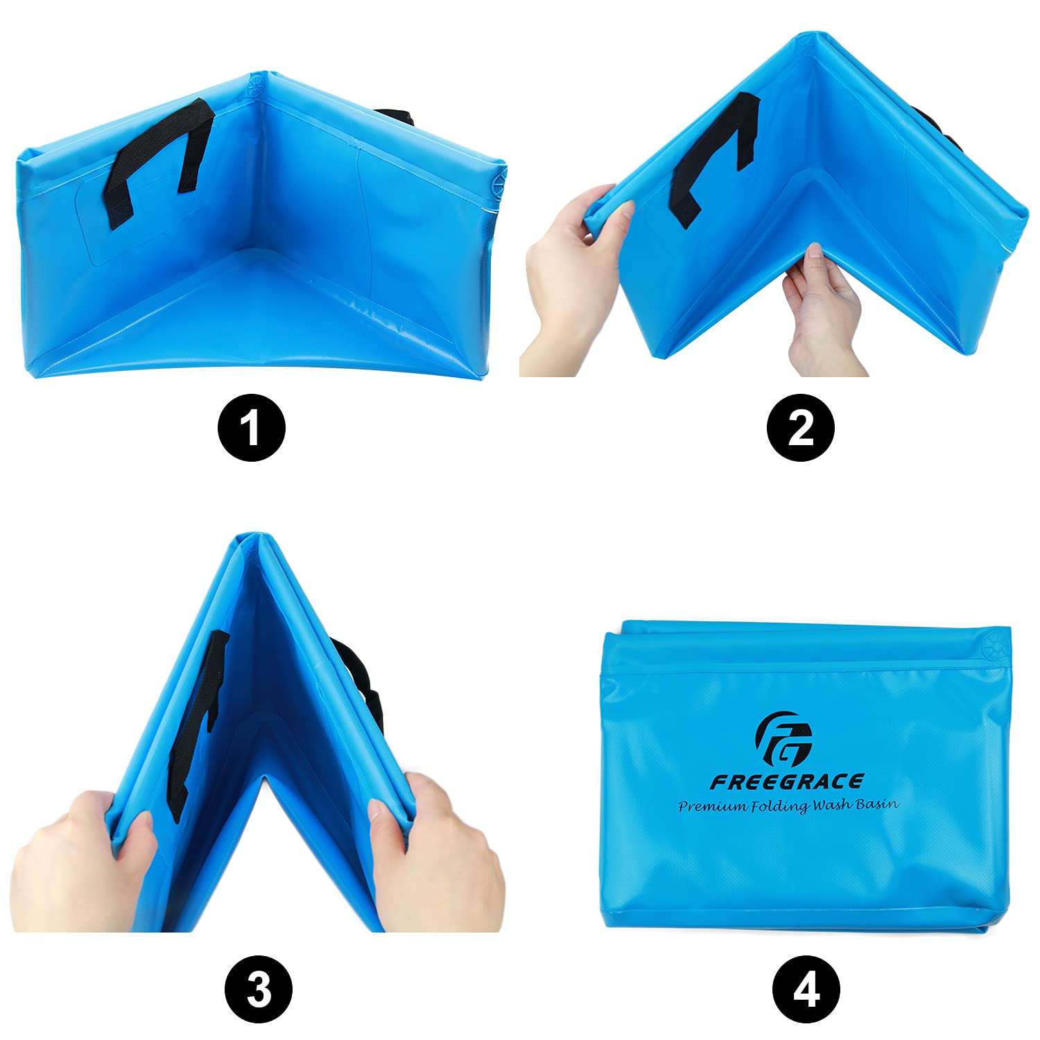 Freegrace Folding Wash Basin - Premium Collapsible Water Sink Container - Lightweight & Durable - Wash Dishes Everywhere - Suitable for Camping & Outdoor Activities (Blue)