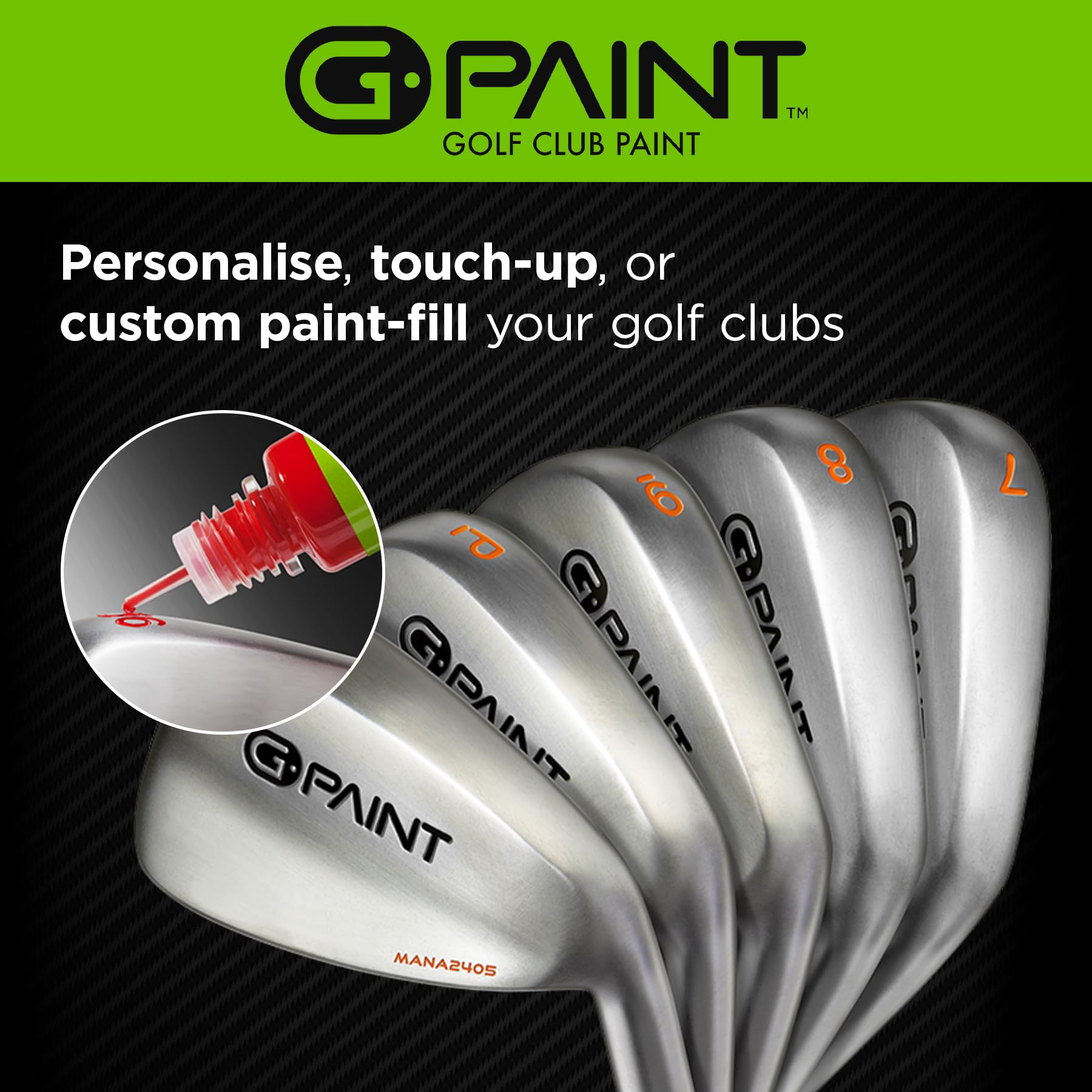 G-Paint Golf Club Paint Touch Up, Fill In, Customize or Renovate Your Clubs - 8 Pack of 10ml Bottles. Black, White, Red, Blue, Yellow, Pink, Orange & Green