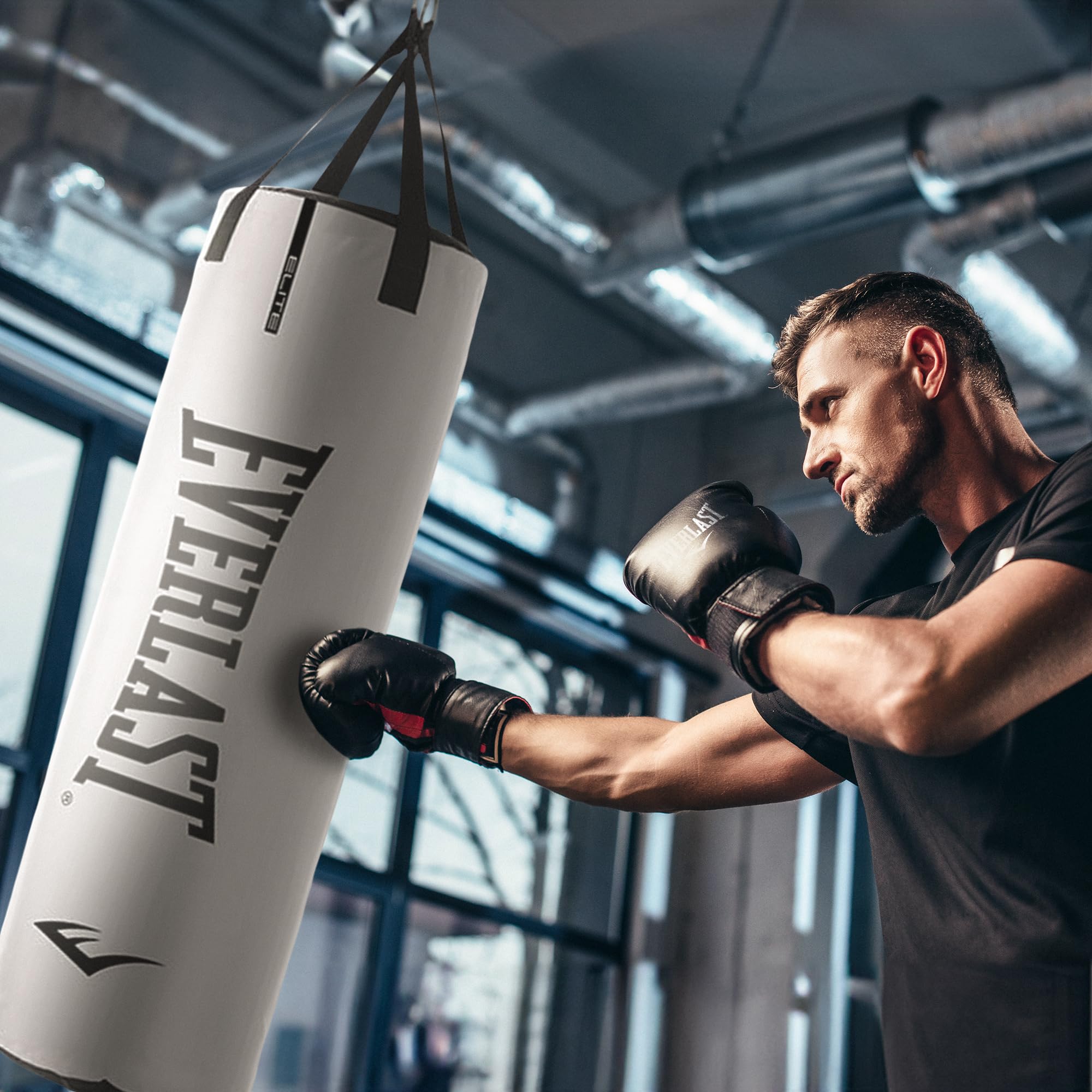 Everlast Elite 2 NevaTear 80 Pound Hangable Heavy Punching Bag with Dual Hanging Strap and Swivel Mount for Boxing and Martial Arts Training, White