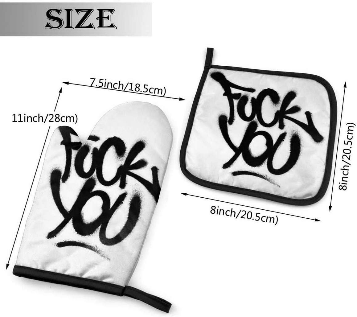 HENGE Font Graffiti Fuck You Oven Mitts and Pot Holders Sets of 2,Resistant Hot Pads,Flexible Cooking Oven Gloves for Microwave BBQ Cooking Baking Grilling