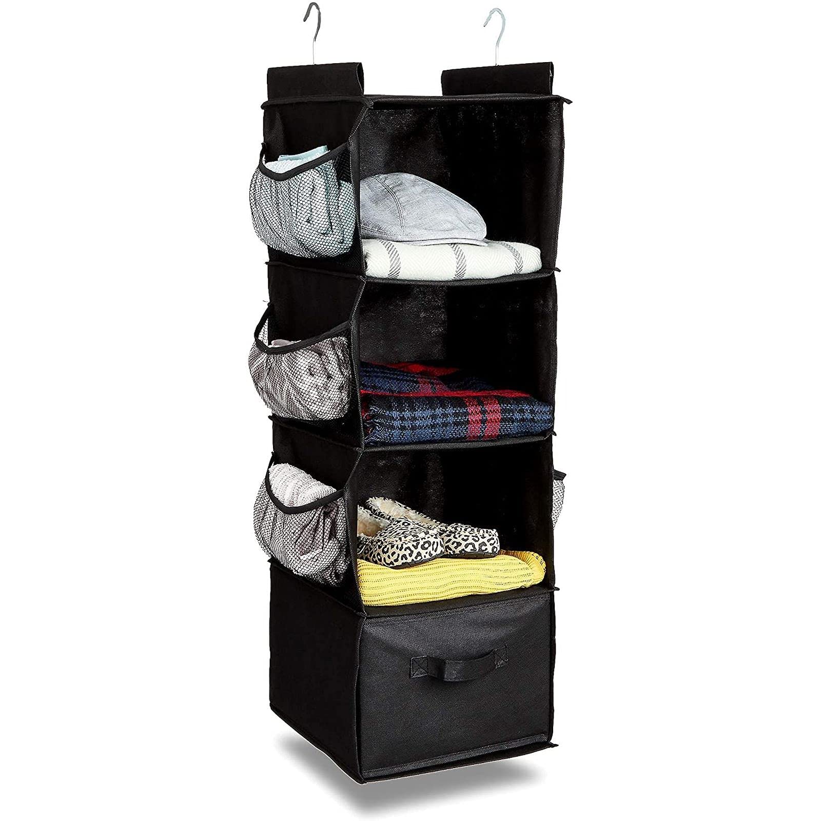 Farmlyn Creek 4-Shelf Hanging Closet Organizer with Pockets (Black, 12 x 11.5 x 33.6 in)